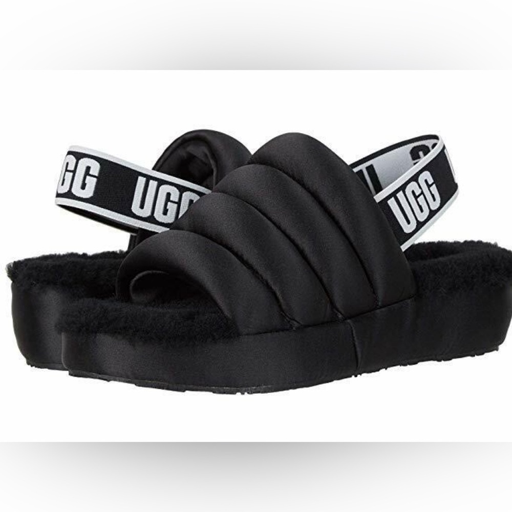 Ugg Yeah Black Satin Puffer Slides - Gem